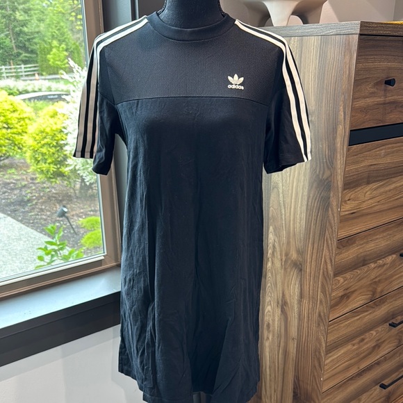 adidas | Dresses | Adidas Black Short Sleeve Tee Dress With Iconic ...